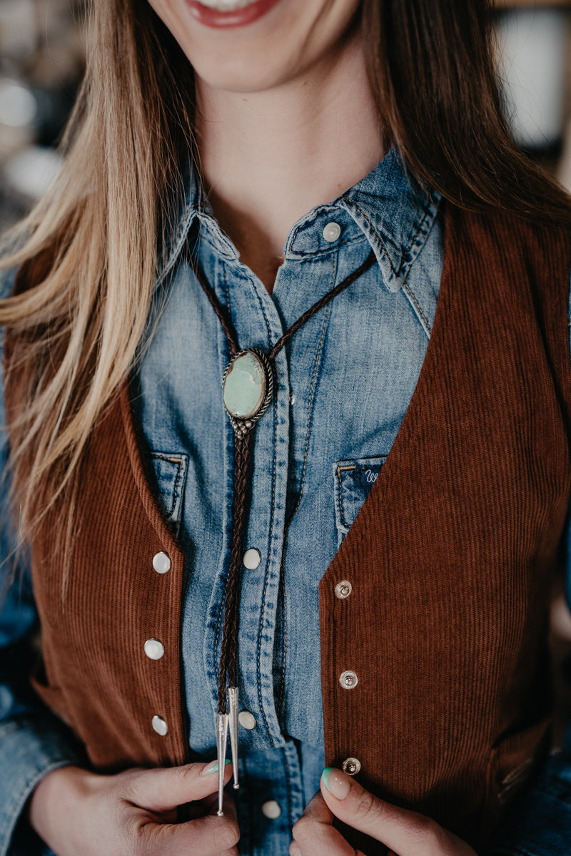 Blue Fire Agate Bolo- German Silver with Leather Brown Cord – Cold ...