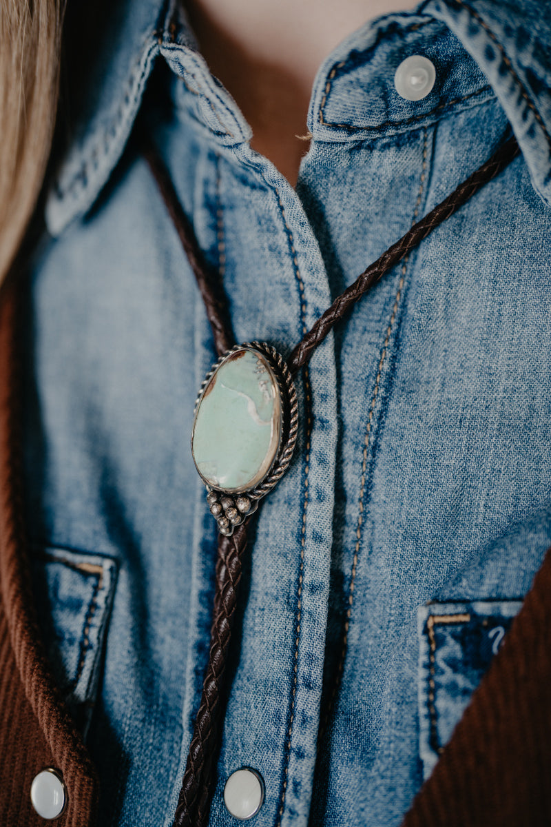 Blue Fire Agate Bolo- German Silver with Leather Brown Cord – Cold ...